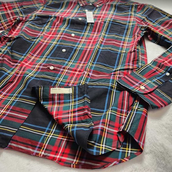 J. Crew | Shirts | Mens L J Crew Slim Secret Wash Cotton Poplin Shirt In Black Stewart Tartan ...